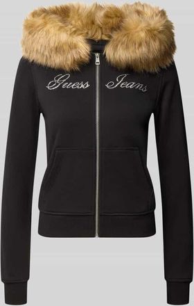 Guess Slim Fit Sweatjacke aus reiner Baumwolle mit Kunstfell