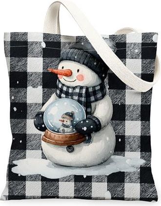 Generic Sacs fourre-tout en toile motif bonhomme de neige, joli motif vacances dhiver, sacs de courses r&eacute;utilisables, confortables, festifs, l&eacute;gers, lavables 
