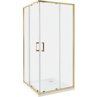Beliani Beliani - Cabine de Douche en Verre Tremp&eacute; 90 x 90 x 185 cm Double Porte Coulissante Dor&eacute; Tela