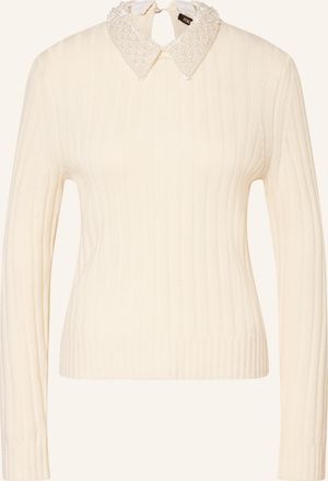 Maje Pullover Mit Abnehmbarem Kragen Und Schmuckperlen weiss