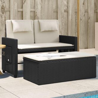 vidaXL Gartenbank Verstellbar mit Kissen Schwarz Poly Rattan - Vidaxl