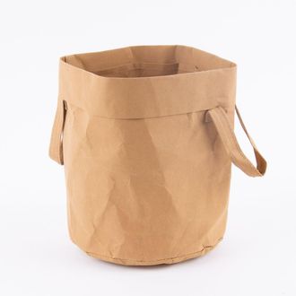 Sch&ouml;ner Leben Creativ Company Aufbewahrungskorb mit Henkel rund Lederpapier Hellbraun 19,5x20cm