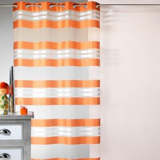 HOME MAISON Homemaison Vorhang mit horizontalen Streifen und silberfarbenen F&auml;den - Etamin, 100% Polyester, 8 runde &Ouml;sen, &Oslash; 4 cm - Vorh&auml;nge f&uuml;r Fenster Wohnzimmer