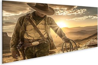 Islandburner Prime Bild auf Leinwand Cowboy Im Sonnenuntergang In Der Weiten Landschaft Bilder Wandbilder Poster
