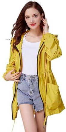 Generic Veste Femme Chic Et Elegant Veste l&eacute;g&egrave;re imperm&eacute;able coupe-vent &agrave; capuche pour femmes coupe ajust&eacute;e urbaine adulte &eacute;tudiante marche quotidienne (Yello