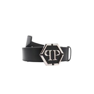 Philipp Plein Leather Belt Hexagon - - Accessories - Herren - Schwarzk - 100 CM