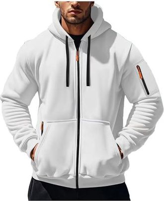 Generic Sweat à capuche décontracté à fermeture éclair pour homme - Uni - Confortable - Léger - Cordon de serrage - Manches longues - Avec poches zippées - Sp