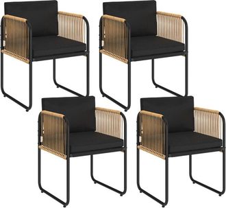 IDMarket Set aus 4 Gartenst&uuml;hlen RIO mit schwarzem Metallgestell, Seilen mit hellem Rattaneffekt und schwarzen Kissen