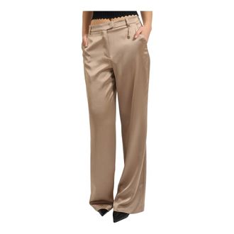 Fracomina Femme, Pantalons, Beige, Taille: 44 FR Palazzo Flare Satin Pant