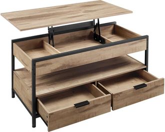 Vasagle Vasagle - Table Basse, Table de Salon avec Plateau Relevable, Tiroirs de Rangement, avec Rangement Ouvert et Compartiment Cach&eacute;, 50 x 120 cm, Marron