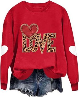 Generico 2026 Sweatshirt &agrave; manches longues pour femme Imprim&eacute; Saint Valentin D&eacute;contract&eacute; Col rond Tops sans capuche Sweats de course, Vin, XXXL