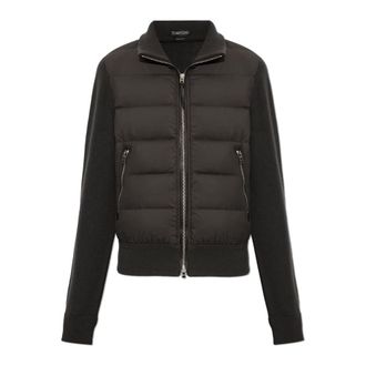Tom Ford Woll-Rollkragen-Strickjacke mit Daunenf&uuml;llung vorne - - Knitwear - Herren - Braun - XL