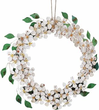 Loberon Kranz Loanne, handgefertigt, mit filigranen Blüten, Romantik-Look, antiker Charme, Dekoration, Türkranz, Eisen, antikweiß/grün