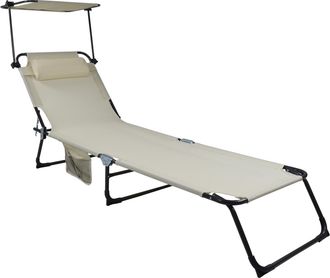 VCM Sonnenliege klappbar | Ma&szlig;e ca. L. 185 x H. 24 x B. 55 cm | leicht und kompakt | Liegestuhl mit verstellbarem Sonnendach - Bindox L Creme