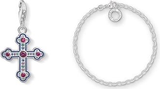 Thomas Sabo Damen Charm-Anhänger Viktorianisches Kreuz 925 Sterling Silber 1496-391-7 & Damen Charm-Armband Charm Club 925 Sterling Silber X0163-001-12