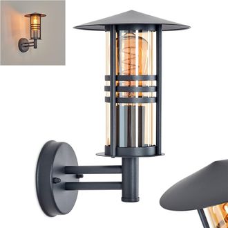 HOFSTEIN Außenwandleuchte Forli, Außenwandlampe aus Edelstahl/Glas in Anthrazit/Bernstein, klare Wechselscheiben, Leuchte im Industrial-Design für Garten/Außen