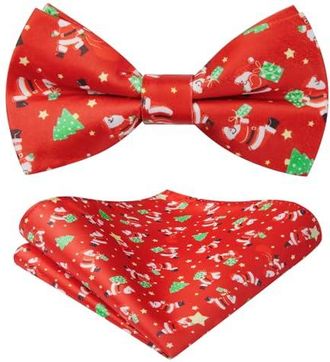 Hisdern Noeud Papillon Noel Homme Rouge Père Noël Noeud Papillon et Pochette Ensemble Pré-noués pour Fête Cadeau