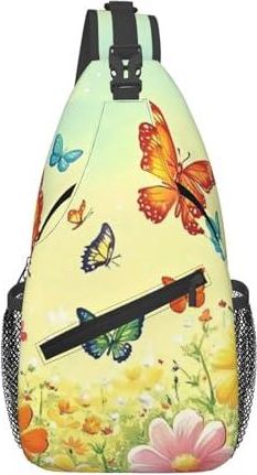 Generic Sac &agrave; bandouli&egrave;re avec fleurs et papillons lumineux - Sac &agrave; dos de voyage pour homme - Sac &agrave; dos de randonn&eacute;e
