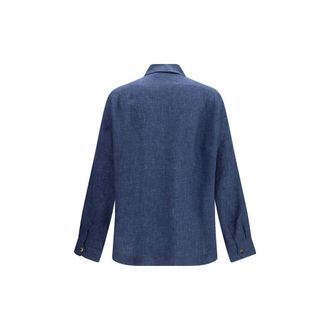 Brunello Cucinelli Mens Blue Linen Blouse