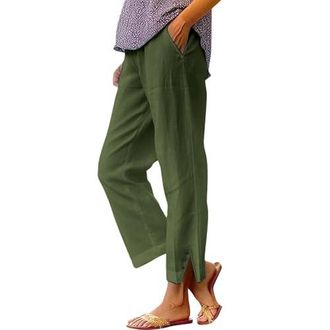 Generic Pantalon d&eacute;t&eacute; 7/8 pour femme - L&eacute;ger - Avec cordon de serrage et poches - Pantalon en coton et lin - Pantalon &eacute;l&eacute;gant et a&eacute;r&eacute; - D&eacute;contract&eacute; - Conforta
