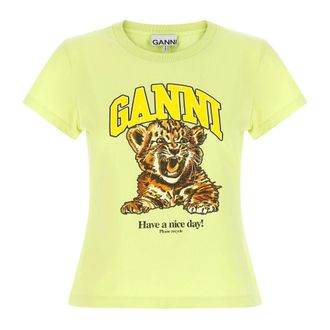 Ganni Basic Baumwolljersey Baby Fit Tiger T-Shirt - - Tops - Damen - Gr&uuml;n - S