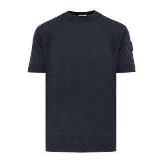 Moncler Blauer Pullover Gerippt Kurzarm Seide Baumwolle - - Tops - Herren - Blau - XL