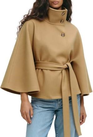 Generic Ponchos à manches chauve-souris pour femmes, manteau de pois, automne tendance, col montant, ceinture, capes veste dhiver courte, kaki, XXL