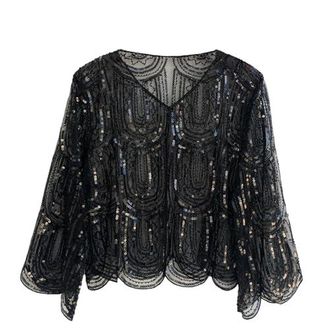 Generic Cardigan femme des ann&eacute;es 20 &agrave; paillettes, ch&acirc;le &agrave; paillettes, cardigan classique pour mariage, cocktail, &eacute;l&eacute;gant haut scintillant &agrave; paillettes, cardi