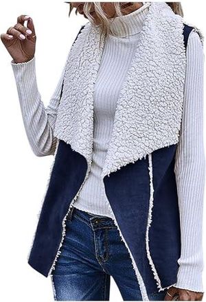 Generic 2026 Vestes d&eacute;contract&eacute;es pour femme avec revers ouvert sur le devant, fausse veste polaire sans manches, bleu, XXL