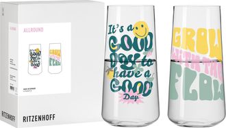 Ritzenhoff 8141003 Wasserglas 2er Set 500 ml, Serie Self-Care, 2 Stück Allroundglas mit -Good-Day-Spruch, Made in Germany