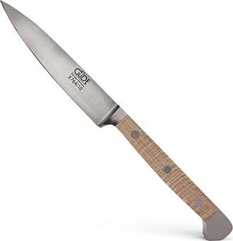 Gude Solingen - Spickmesser geschmiedet, 10 cm, Platanenholz, ALPHA PLATANE, Office Messer, Doppelkropf, Handmade Germany