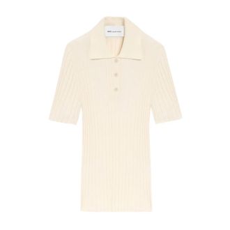 Ami Wei&szlig;es Strick-Polohemd mit kurzen &Auml;rmeln - - Tops - Damen - Wei&szlig; - S