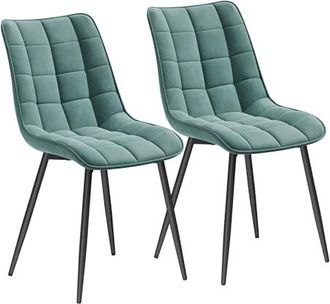 Woltu Chaises de Salle à Manger Lot de 2, Chaise de Cuisine Assise rembourrée en Velours épais Pieds en métal,Vert Turc BH142ts-2
