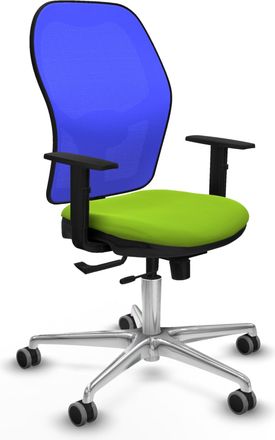 Piqueras y Crespo Jorquera verstellbarer Lendenstuhl mit 1D-Armlehnen, ausgestattet mit Syncro/Traslack und injiziertem Schaum. Mit Rollen von 65 mm, Parkett, Blau/Pist