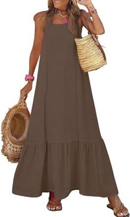 Generic Robe De Plage Femme Ete Robes Longues Femmes &Eacute;t&eacute; Chic Et Elegant Longue pour Fluide Dos Nu Style D&eacute;contract&eacute; Brun Clair XL