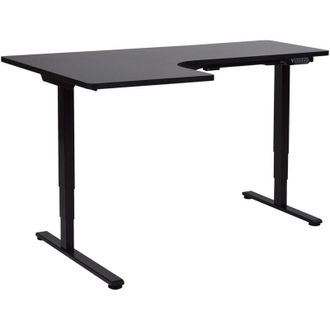Beliani Schreibtisch Links Schwarz Melamin L-Form 160x59 cm mit Metallgestell Elektrisch H&ouml;henverstellbar B&uuml;ro Steh-Sitz-Tisch Stehtisch