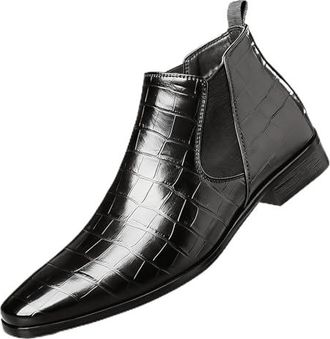 Generic Bottes Chelsea pour Homme Bottines en Cuir Confortables À Enfiler pour Les Occasions Décontractées Et Formelles,Noir,46.5 EU