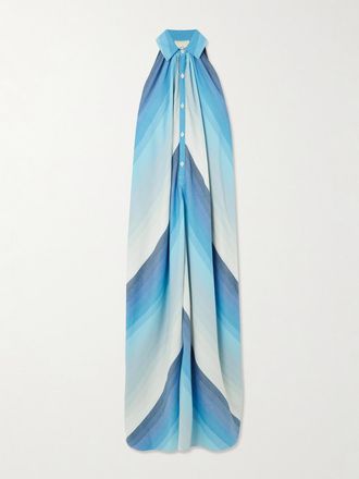 Marrakshi Life Maxi-hemdblusenkleid Aus Gestreifter Baumwolle Mit Farbverlauf - Blau