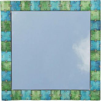 Guru Shop Patchwork Spiegel mit Kokosnuss Rahmen - Modell 2 Grün, 40x40x2 cm