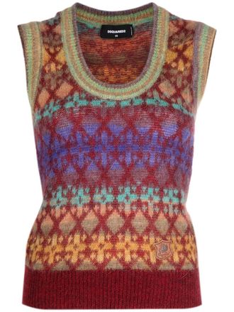 Dsquared2 Jacquard-Top mit Logo-Patch - Braun