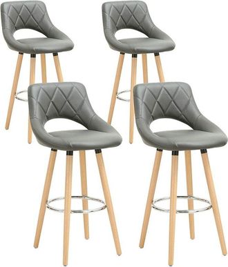 Woltu Woltu - Lot de 4 Tabouret de bar, en Cuir synth&eacute;tique et bois massif avec dossier et repose-pieds, 43x43x91cm, Gris
