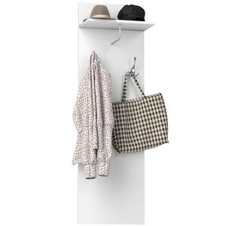 HOMCOM Porte-manteau mural avec &eacute;tag&egrave;re, 2 crochets et tringle en aluminium, meuble dentr&eacute;e pour chambre, couloir, dimensions 40 x 21,3 x 130 cm, blanc
