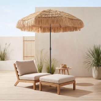 Sweeek Parasol exotique droit acier imitation bois et paille - Monaco