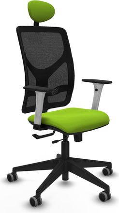 Piqueras y Crespo Moderner B&uuml;rostuhl mit wei&szlig;en und schwarzen Armlehnen, h&ouml;henverstellbarer Lendenwirbelst&uuml;tze und festem Kopfteil, ausgestattet mit Syncro/Traslack. Sc