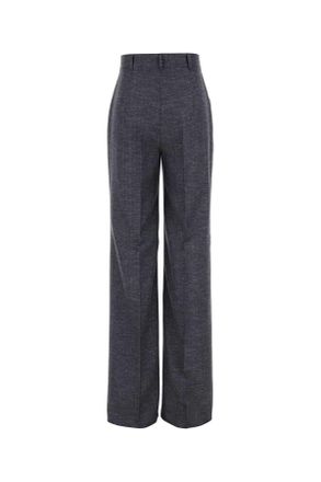 MM Studio Womens Melange Blue Wool Blend Eziana Pant Blu Pantaloni Trousers