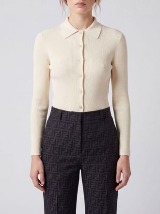 Fendi Slim Fit Cardigan aus geripptem Woll-Seiden-Strick