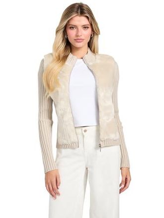 Guess Long Sleeve Fur Mix Zip Front Mila Cardigan Pull Femme, Hu&icirc;tre nacr&eacute;e multicolore, M