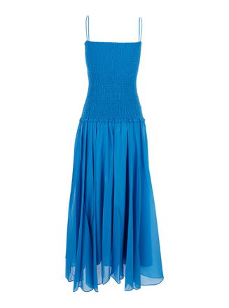 Tory Burch Womens Long Dress Silk-Cotton Blue