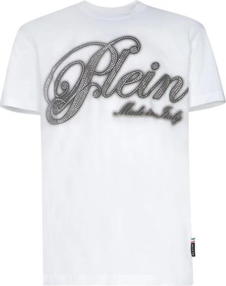 Philipp Plein Homme, Tops, Blanc, Taille: M T-shirt de luxe avec logo orné