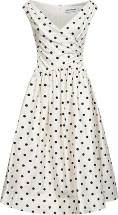 Self Portrait Femme, Robes, Blanc, Taille: 40 FR Robe Midi en Coton &agrave; Pois